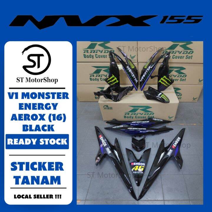 YAMAHA NV-X NVX V1 MONSTER ENERGY AEROX (16)- BLACK COVER SET (STICKER ...
