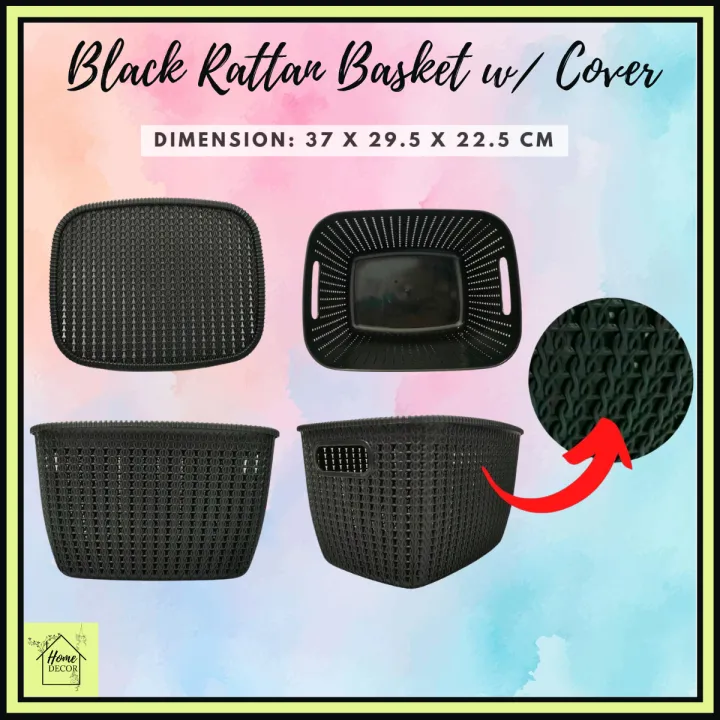 BLACK RATTAN STORAGE BASKET/ RATTAN STYLE PLASTIC BASKET/ STORAGE BOXES ...