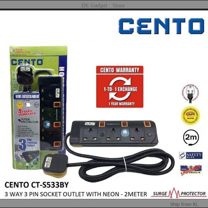 CENTO 3 WAY CT-S533BY/ 4WAY CT-S534BY/ 5 WAY CT-S535BY 3 PIN EXTENSION ...