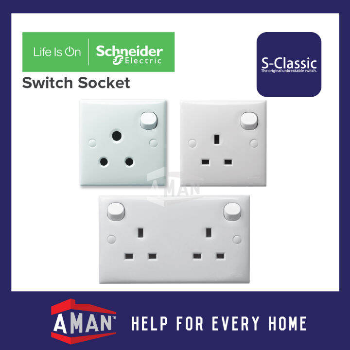 Schneider S-Classic Clipsal Switch Socket 3 Pin 1 Gang 2 Gang 13A 15A ...