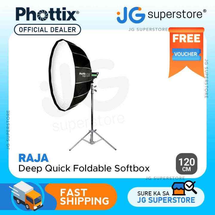 Phottix Raja 120cm Deep Quick-Folding Umbrella Style Round Softbox with Removable Front Face ...