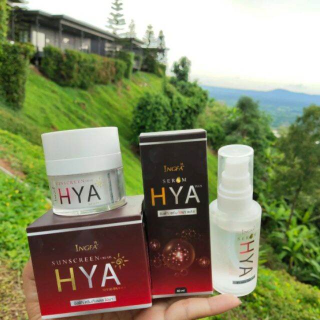( แถมสบู่คลอลาเจน ) INGFA อิงฟ้าไฮยา เซรั่ม+อิงฟ้าไฮยา ครีมกันแดด SPF 50 PA+++ ปกปิดริ้วรอย กัน ...