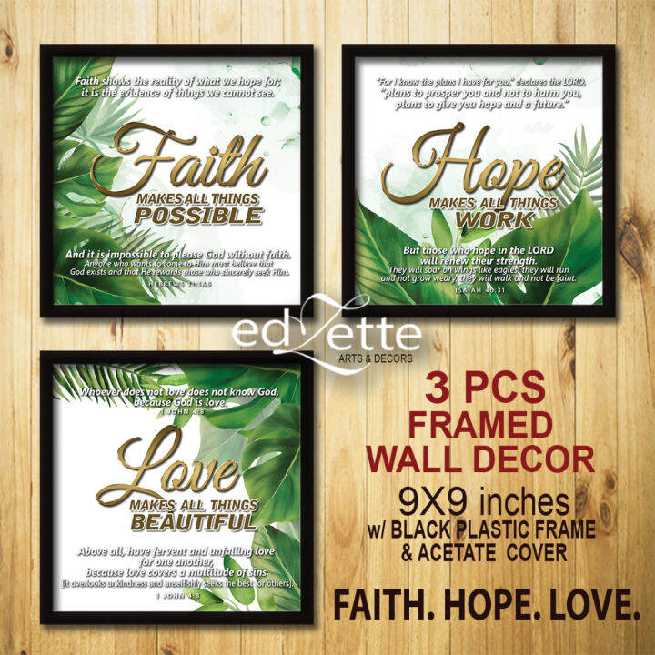 FAITH HOPE LOVE DECOR- 3pcs WALL DECOR w/ FRAME / 9.5X13inches or 9X9 ...