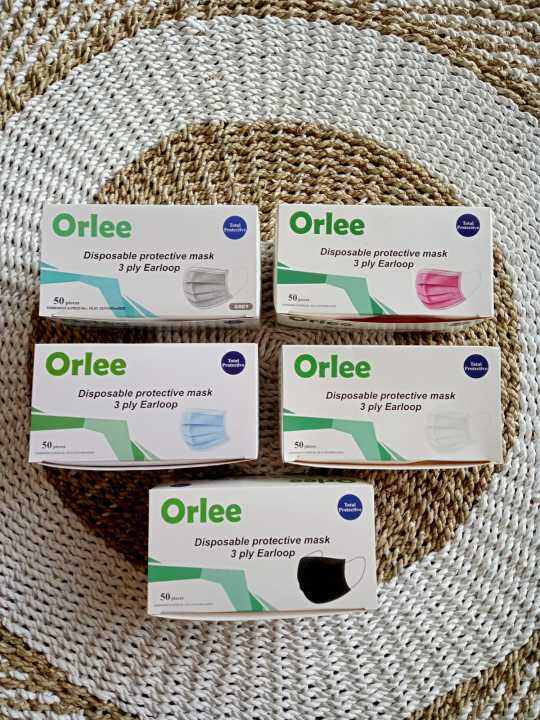 Masker Orlee earloop/cantol isi 50 pcs warna hitam,putih,biru,pink,abu ...