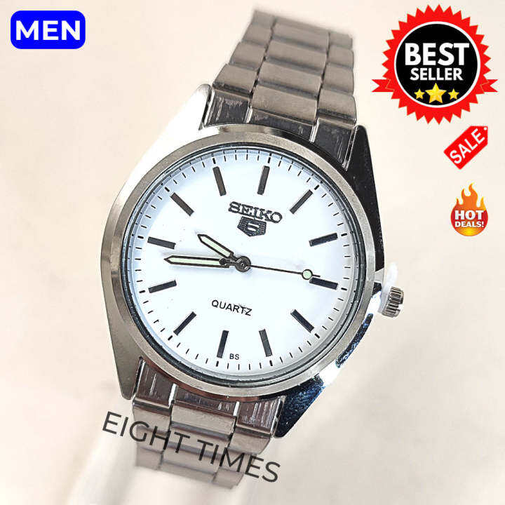 Seiko 5 Quartz Silver White Dial Stainless Steel Watch for Men | Lazada PH