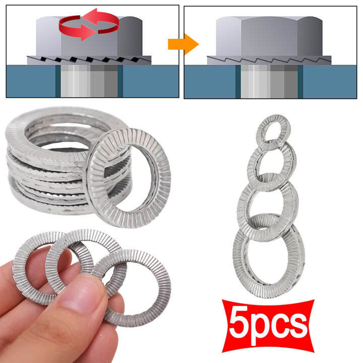 1/5Pcs Car Stainless Steel Double Stack Self-locking Washer Anti-loosening Washer Wedge Locking ...