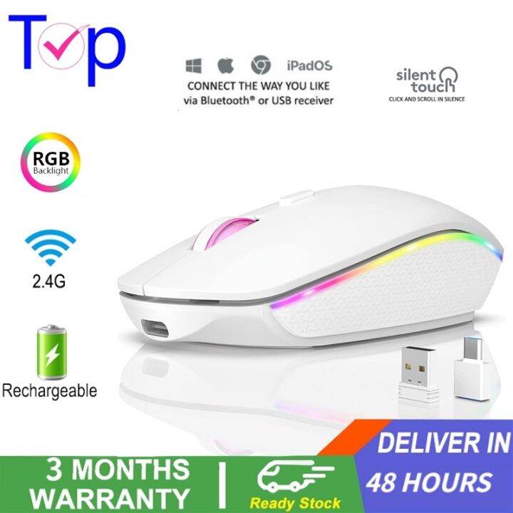 RGB Mouse Bluetooth Wireless 2.4G Dual Mode Silent Wireless Mouse ...