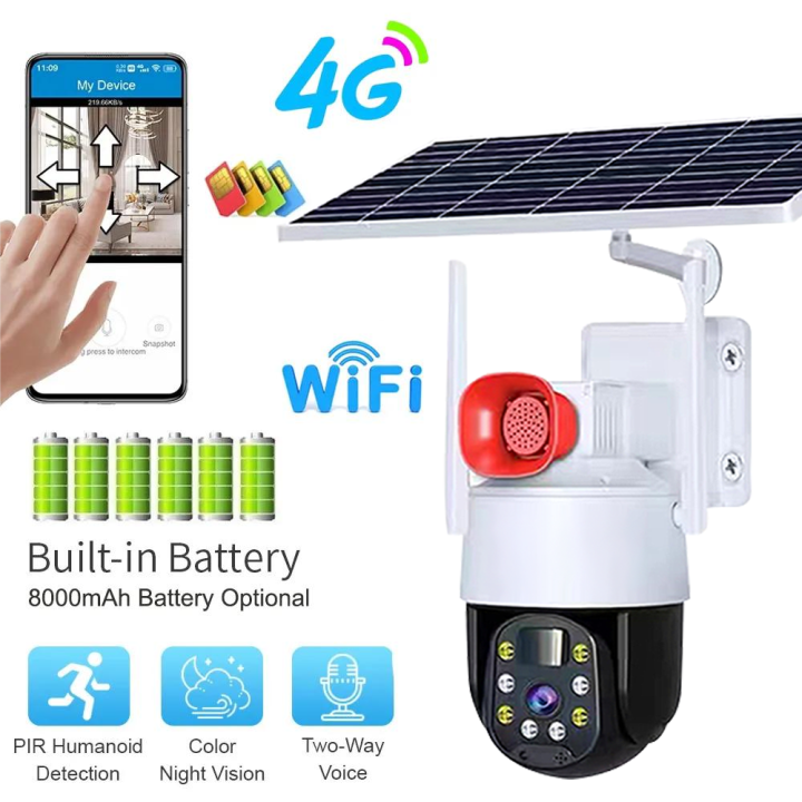 solar outdoor camera 4G SIM card PTZ camera with wifi solar panel ...