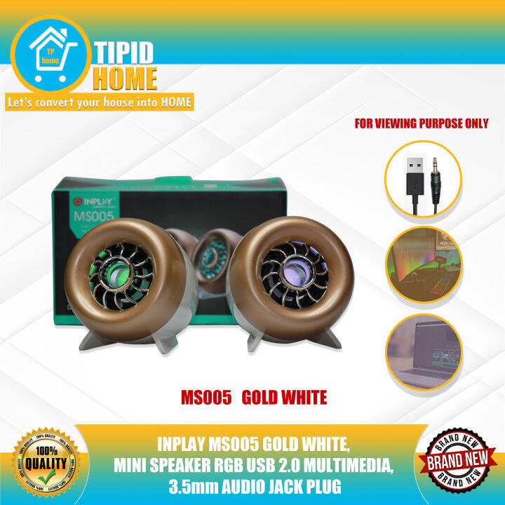 INPLAY MS005 GOLD WHITE, MINI SPEAKER RGB USB 2.0 CHANNEL MULTIMEDIA, 3.5mm AUDIO JACK PLUG ...