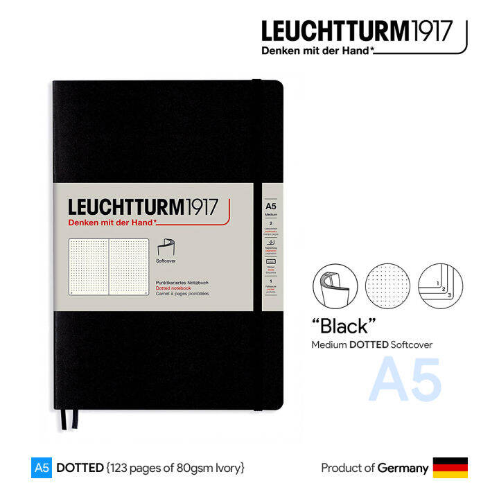 Leuchtturm1917 Medium (A5) "Black" Dotted Softcover Notebook - สมุดโน๊ต ...