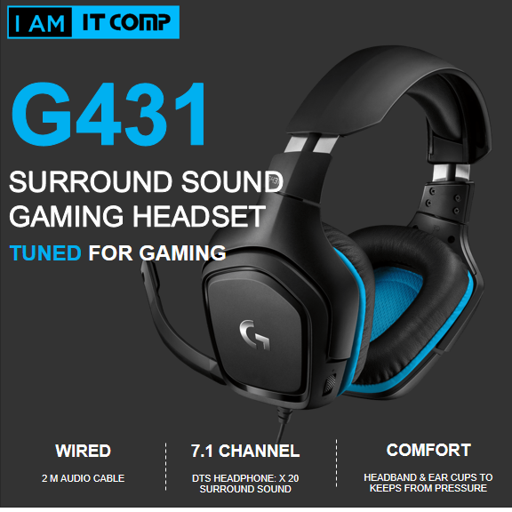 (G431) HEADSET (หูฟัง) LOGITECH GAMING GEAR G431 7.1 SURROUND เสียงรอบทิศทาง เสียงไมค์ชัดเจน สาย ...