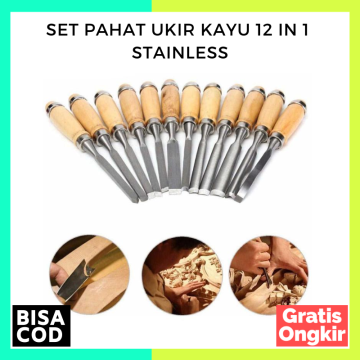 SET PAHAT UKIR KAYU 12 IN 1 STAINLESS MULTIFUNGSI CHISEL WOOD CARVING ...