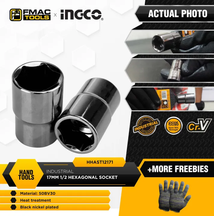 INGCO 17mm 1/2" Hexagonal Socket Black Nickel Plated HHAST12171 ...
