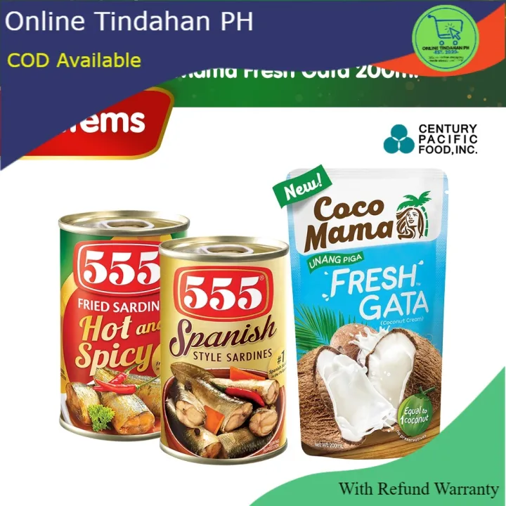 555 Spanish Style Sardines + 555 Fried Sardines Hot & Spicy 155g + Coco ...