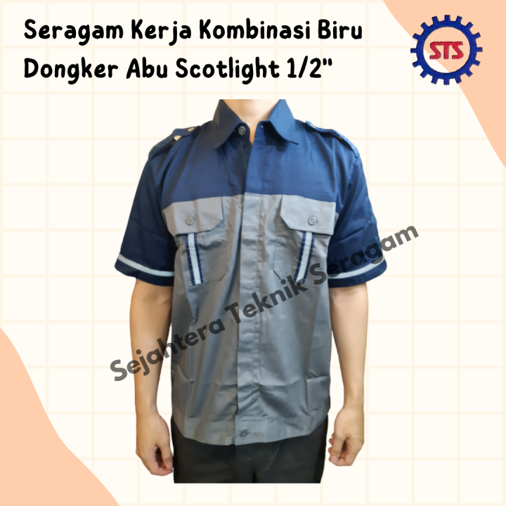 Seragam Kerja Biru Dongker Abu Scotlight 1/2" Pendek (S, M, L, XL ...