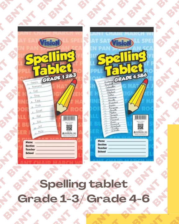Vision Spelling Tablet / Spelling Booklet Grade 1,2 &3 or Grade 4,5&6 ...