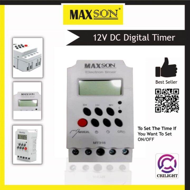 Crilight MAXSON Digital Timer Switch (DC12V) #MT316 set masa penggunaan pada satu-satu masa ...