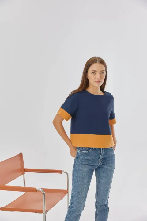 AandoB shoku blouse (navy//olive) | Lazada.co.th