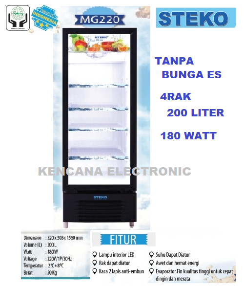 STEKO MG220 Showcase NO FROST -TANPA BUNGA ES 200 LITER- Free Ongkos ...