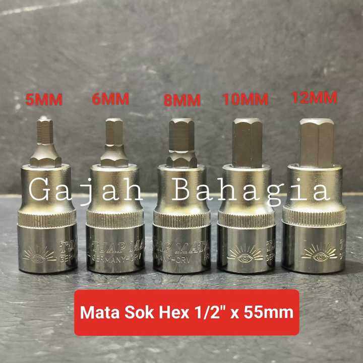 Mata kunci sok Hex bit L 1/2" DR 5-6-8-10-12 MM x 55 MM Tjap Mata Sock ...