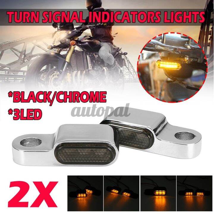 2Pcs Black Mini LED Motorcycle Turn Signals Blinkers Front Rear Peg ...