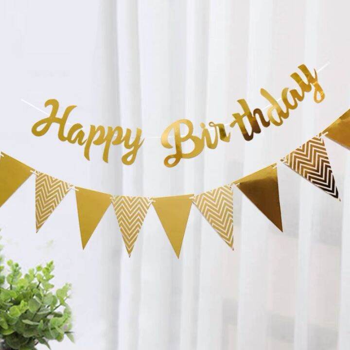 [SG instock] Happy Birthday Triangle Banner Flags Gold Hotstamp Party ...