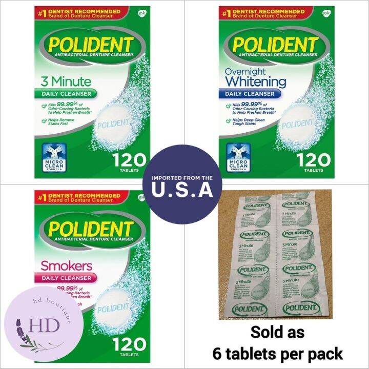 Polident Denture Cleanser 6 tablets per pack 3-Minute Overnight Smokers ...