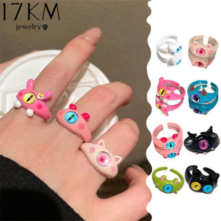 17KM Cute Big Eyed Cat Ring for Couple Monster Resin Rings for Women ...