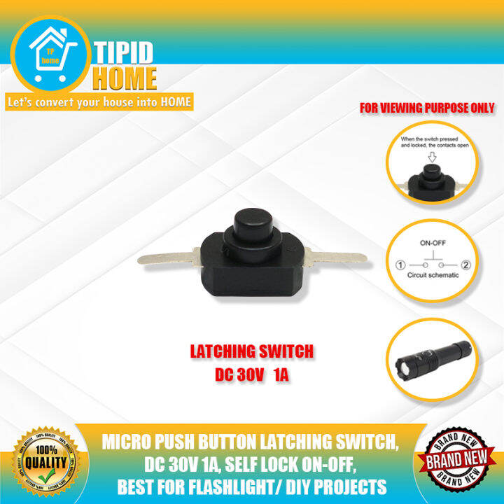 MICRO PUSH BUTTON LATCHING SWITCH, DC 30V 1A, SELF LOCK ON-OFF, BEST ...