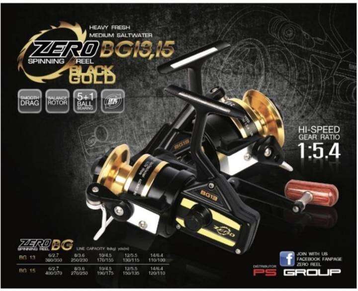 ฺรอกตกปลา BG ZERO 13,15 มือหมุนแบบเกลียว สีดำสปูนทอง ลูกปืน 5+1 บอดี ...