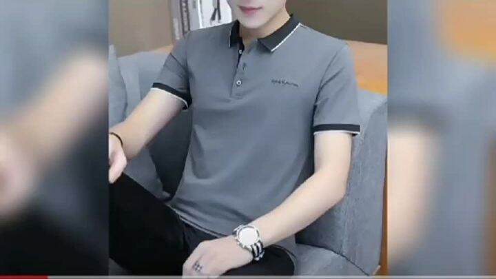 901A แขนสั้น T เสื้อเชิ้ตผู้ชายฤดูร้อนแบบบางอินเทรนด์ปกพับ POLO เสื้อทีเชิ้ตผู้ชายผ้าฝ้ายแท้ผ้า ...