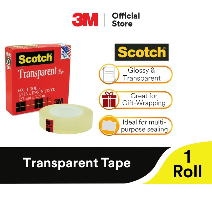 3M Scotch Transparent Permanent Tape - Multipurpose Glossy Clear Shiny ...