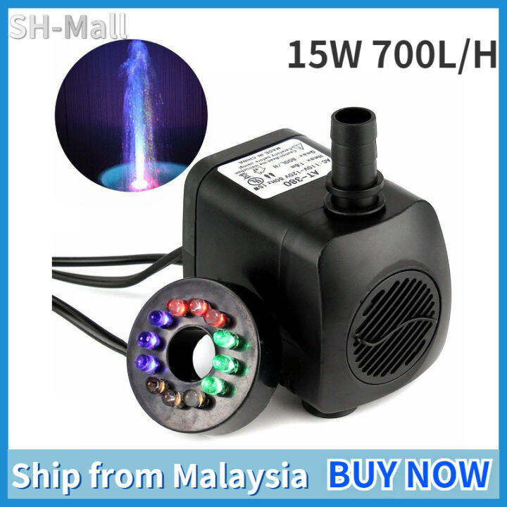 15W 700L/H Submersible Water Pump with 12 LED Lights Mini Submerged ...
