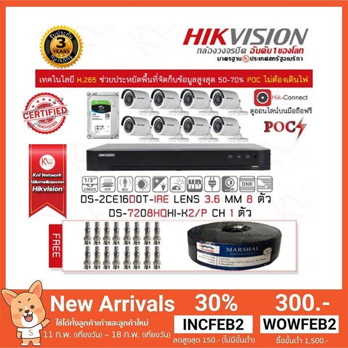 ( โปรโมชั่น++) คุ้มค่า HIKVISION (POC) ชุดกล้องวงจรปิดความละเอียด 2 Megapixel 8 CH รองรับระบบ 4 ...