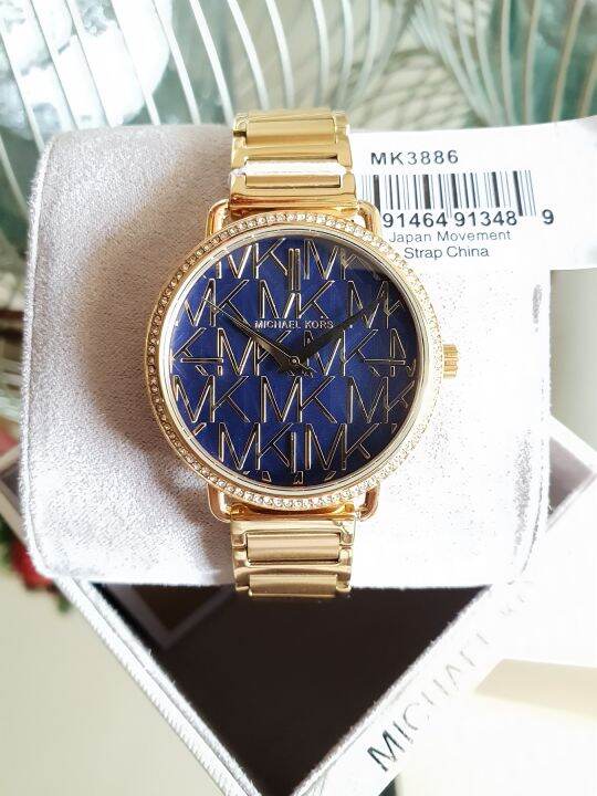 Guaranteed Authentic Michael Kors MK3886 Portia Gold Tone, Blue Dial ...