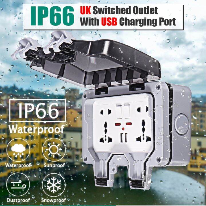 Plastic 110-240V IP66 Weatherproof Outdoor BOX Wall Socket 13A Double ...