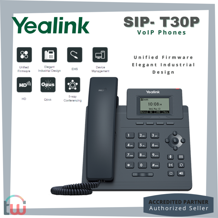 YEALINK IP Phones SIP-T30P Classic Entry Level HD Voice Handset Speakerphone Telephony Unified ...