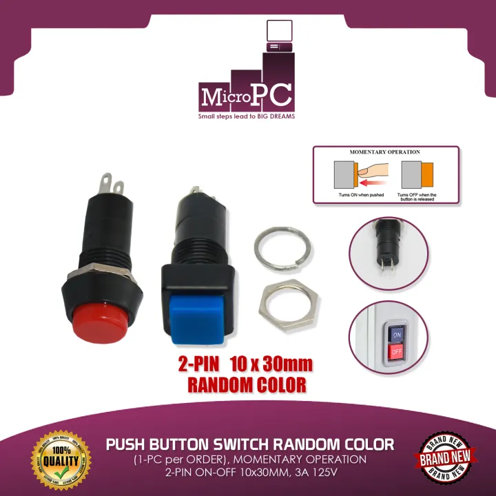 PUSH BUTTON SWITCH RANDOM COLOR (1-PC per ORDER), MOMENTARY OPERATION 2 ...