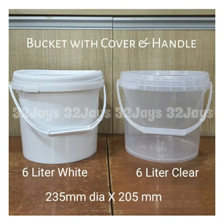 Empty 6Liter Bucket with Lid Cap Cover and Handle Plastic Container 6L ...