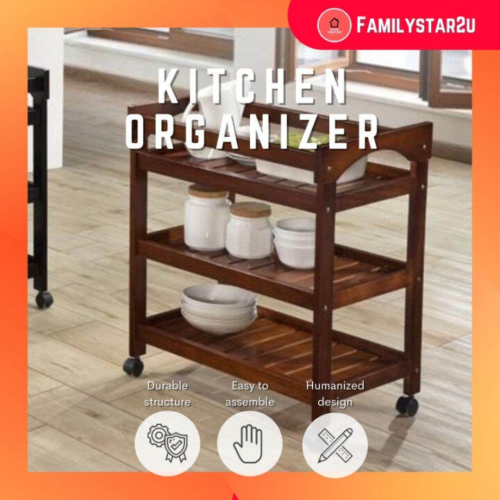 ️️familystar2u - Wooden Kitchen Trolley / Solid Wood Cappuccino & Oak ...