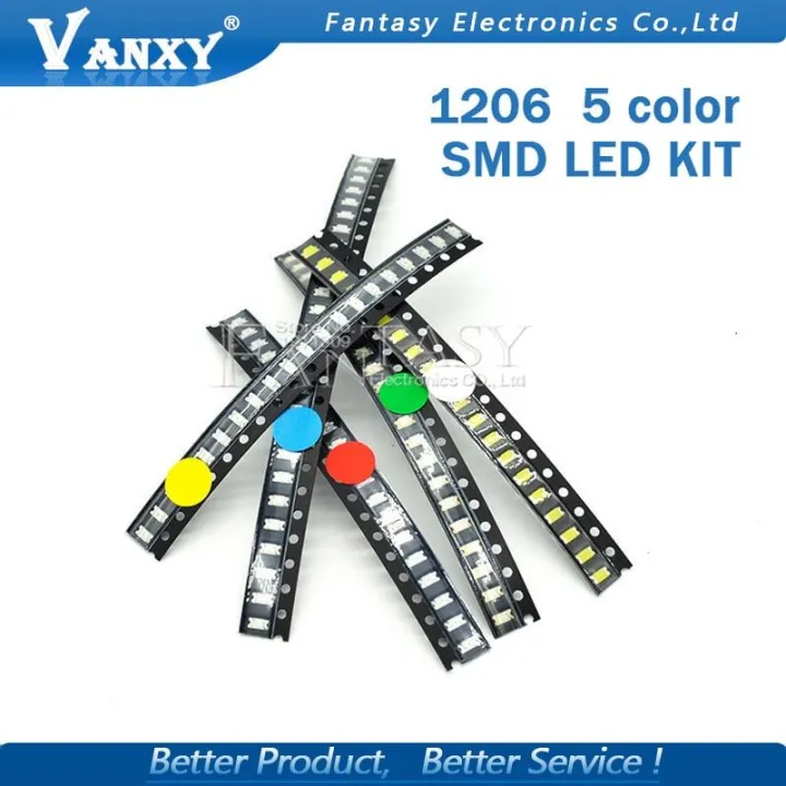 100ชิ้น1206 SMD LED แพคเกจแพคเกจสีแดงสีขาวสีเขียวสีฟ้าสีเหลือง1206 LED ...