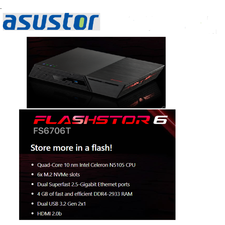 NAS Asustor FLASHSTORE 6 FS6706T support up to 6 x M.2 SSD | Lazada