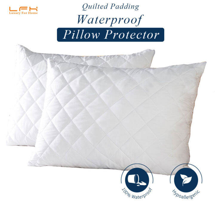 Quilted Padding Pillow Protector Soft Zipper Style Waterproof Pillow ...