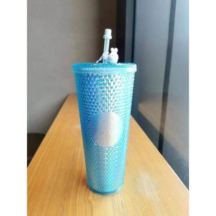 Starbuck ถ้วยขาตั้งกล้อง Starbuck ถ้วยรุ้งแก้วประกอบสีทองสีฟ้าสดใสแก้ว