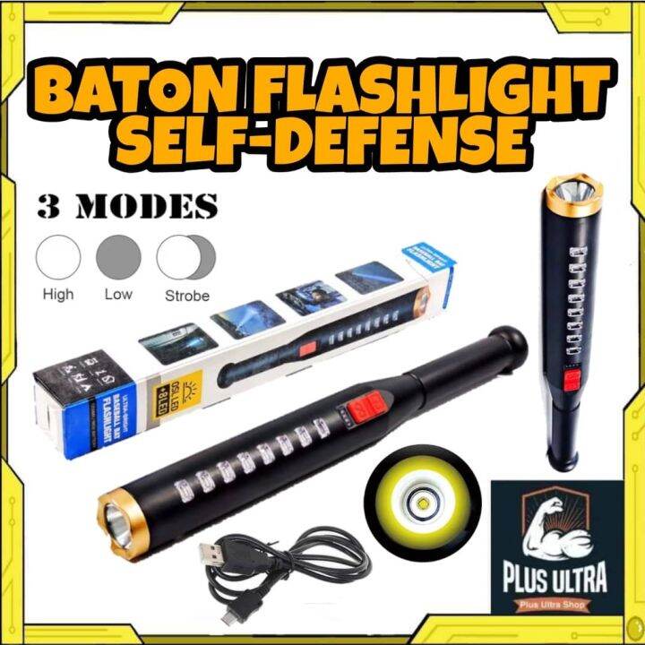 9 LED Powerful Flashlight Baseball Bat Torch Outdoor Patrol ...