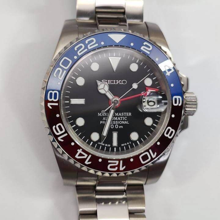 Custom SEIKO NH35 Movement Red-Blue GMT Mod 40mm Sapphire Crystal Ceramic Bezel Insert Solid ...