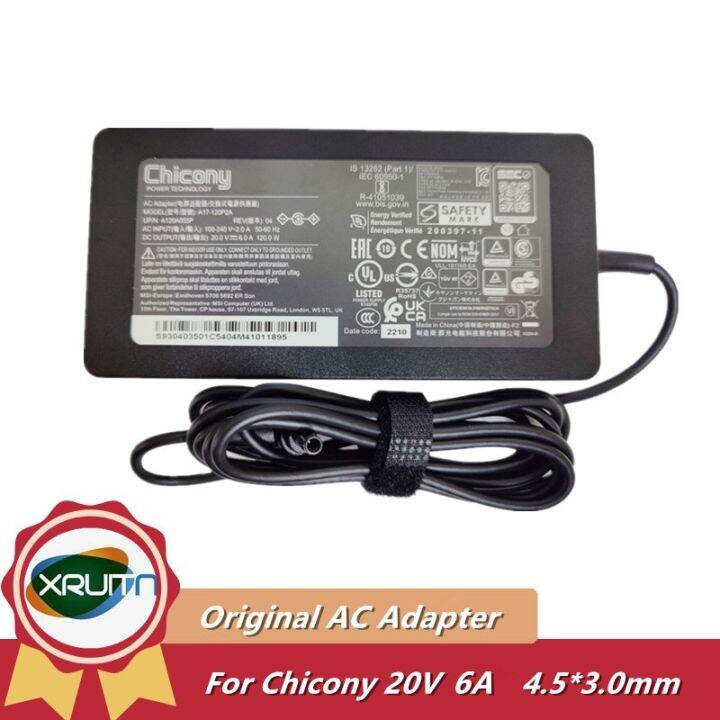 Genuine Chicony AC Power Adapter 20V 6A 120W A17-120P2A A12A055P for MSI GF63 Thin 10SCXR-426UK ...