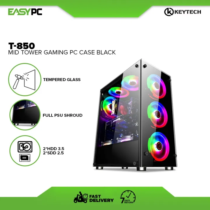 ho- Keytech T850 Mid Tower Gaming PC Case Bk, T850 Mid Tower Gaming ...