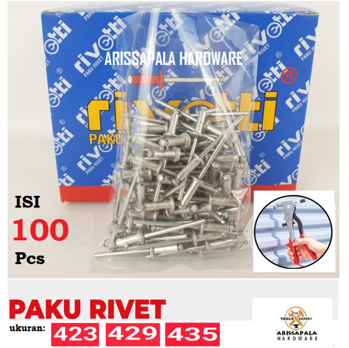 Paku Rivet isi 100 Pcs Paku Ripet Paku Keling Blind Rivet 3.2mm x 7mm 8mm dan 9,5mm | Lazada ...