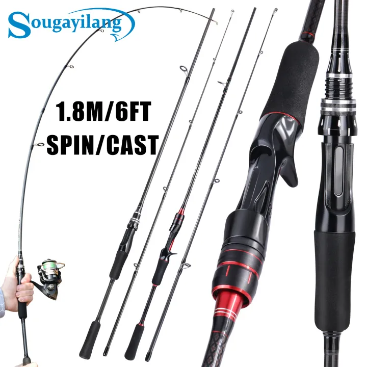 Sougayilang Fishing Rod 2 Sections 1.8M/6FT Spinning/ Casting Fishing Pole Carbon Fiber Fishing ...